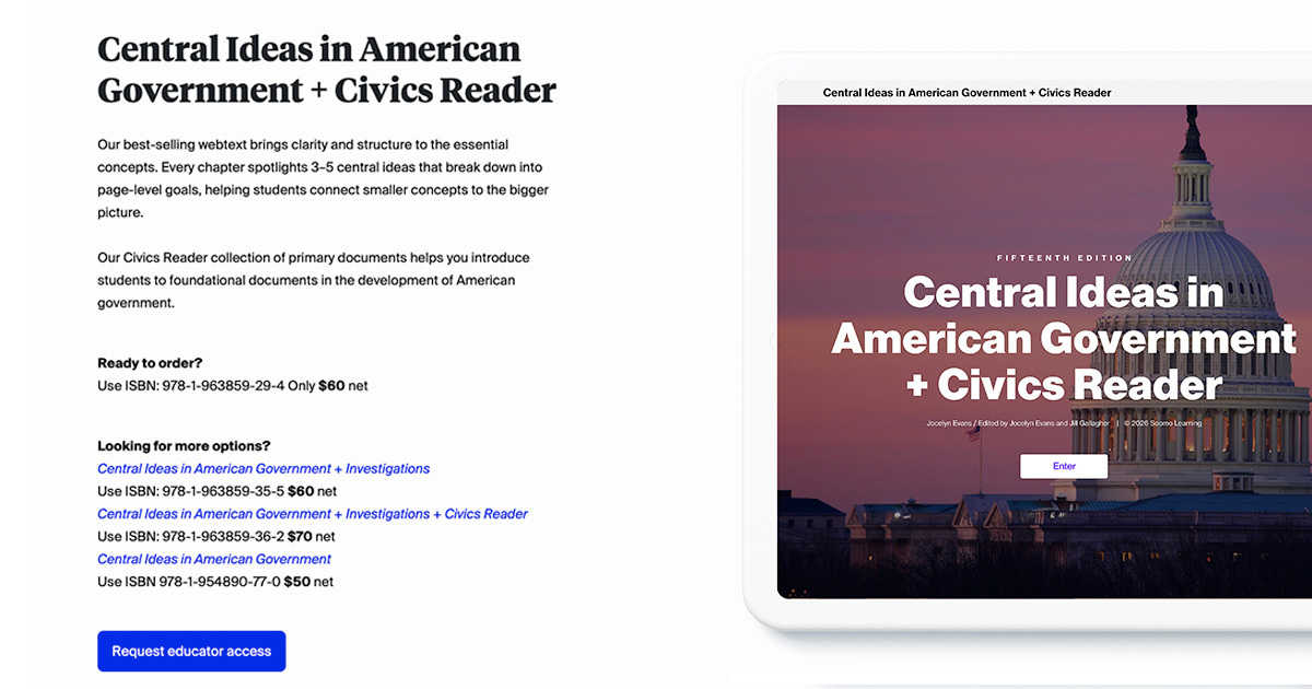 Central Ideas in American Government + Civics Reader | Soomo Learning
