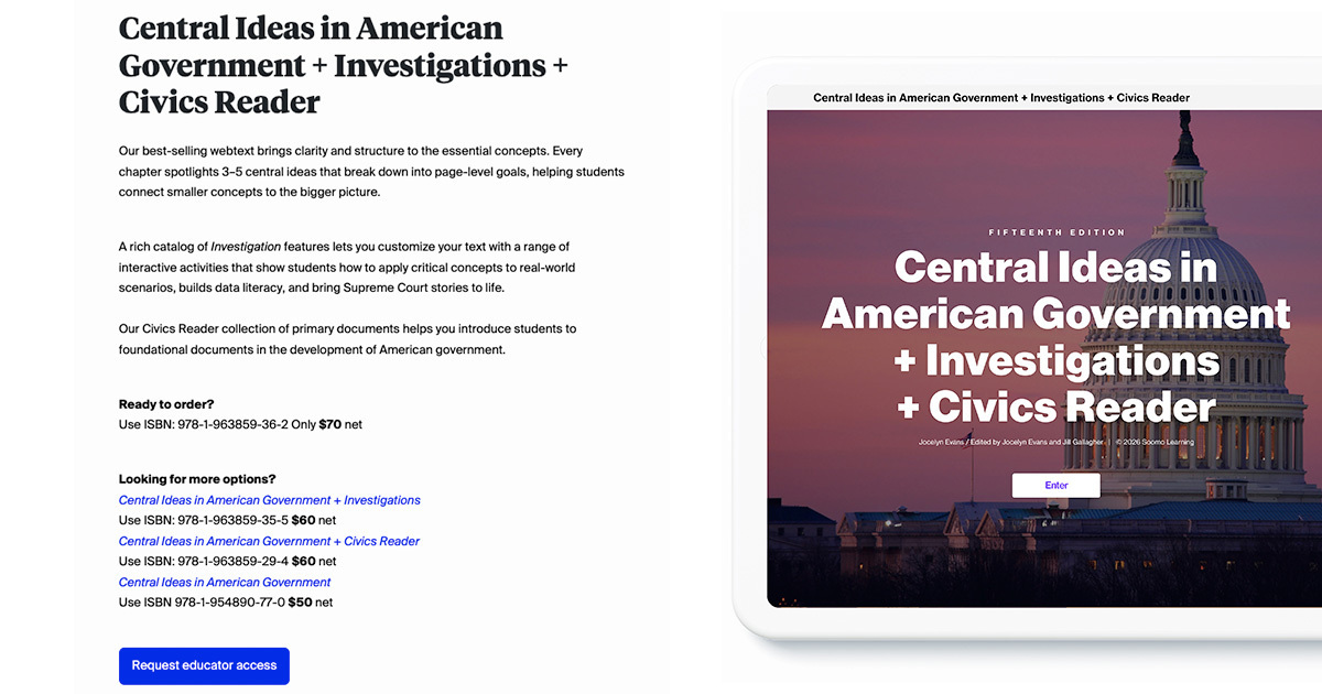 Central Ideas in American Government + Investigations + Civics Reader ...